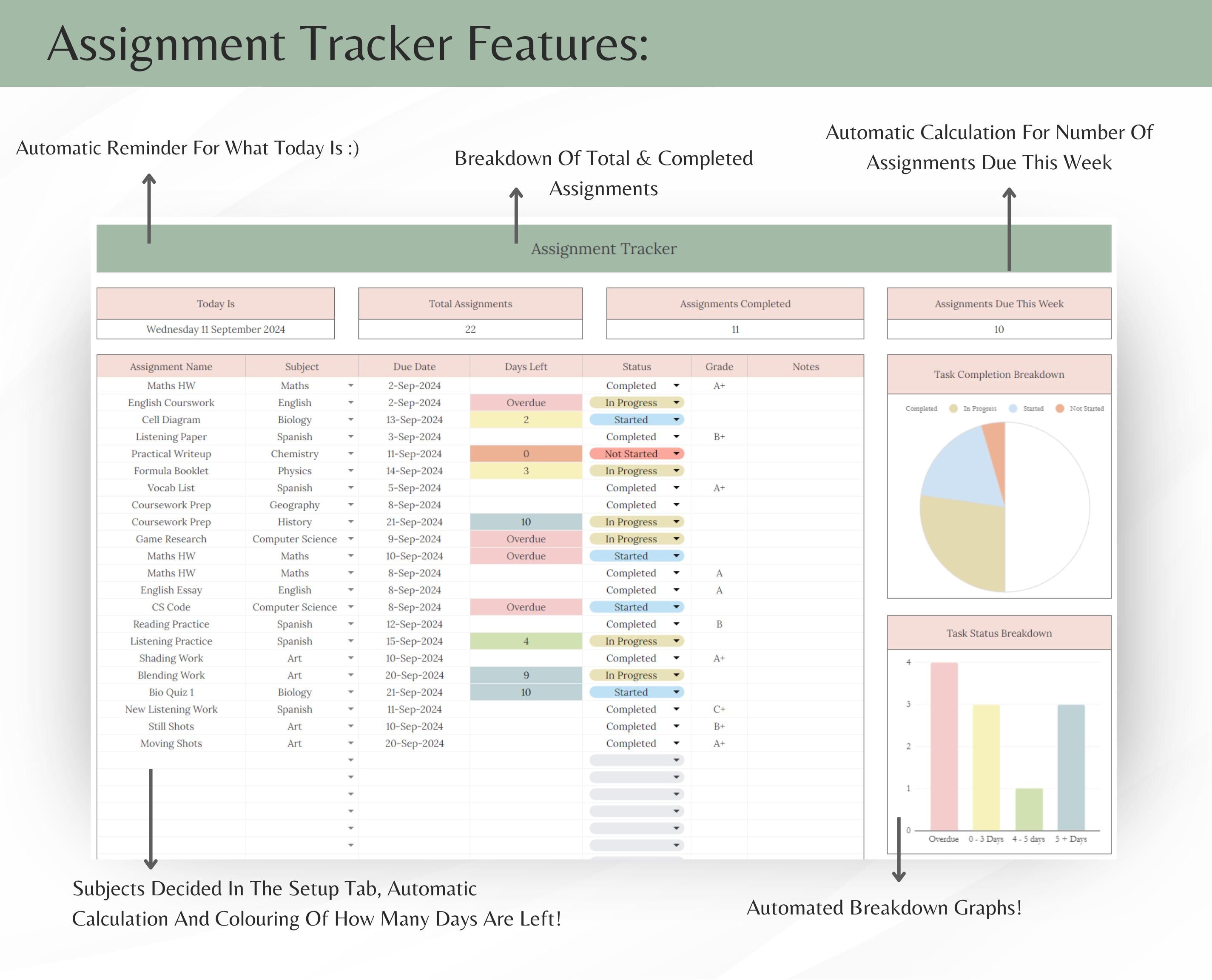 Digital Student Planner Spreadsheet, Academic Planner Google Sheets ...