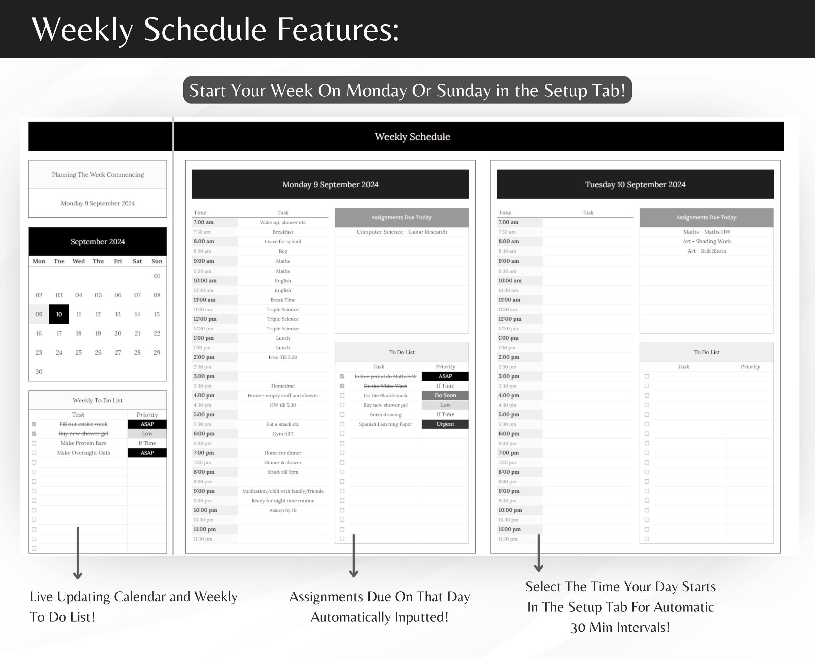 Digital Student Planner Spreadsheet, Academic Planner Google Sheets ...