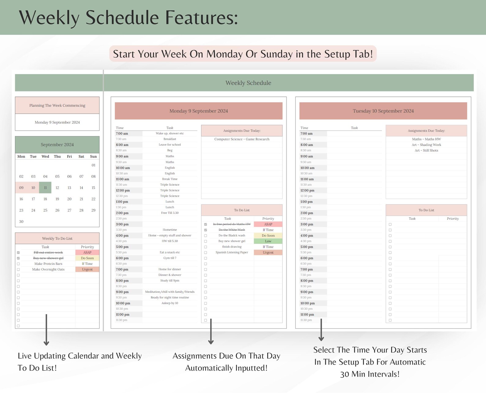 Digital Student Planner Spreadsheet, Academic Planner Google Sheets ...