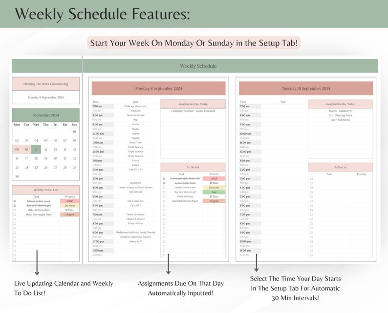 Digital Student Planner Spreadsheet, Academic Planner Google Sheets ...