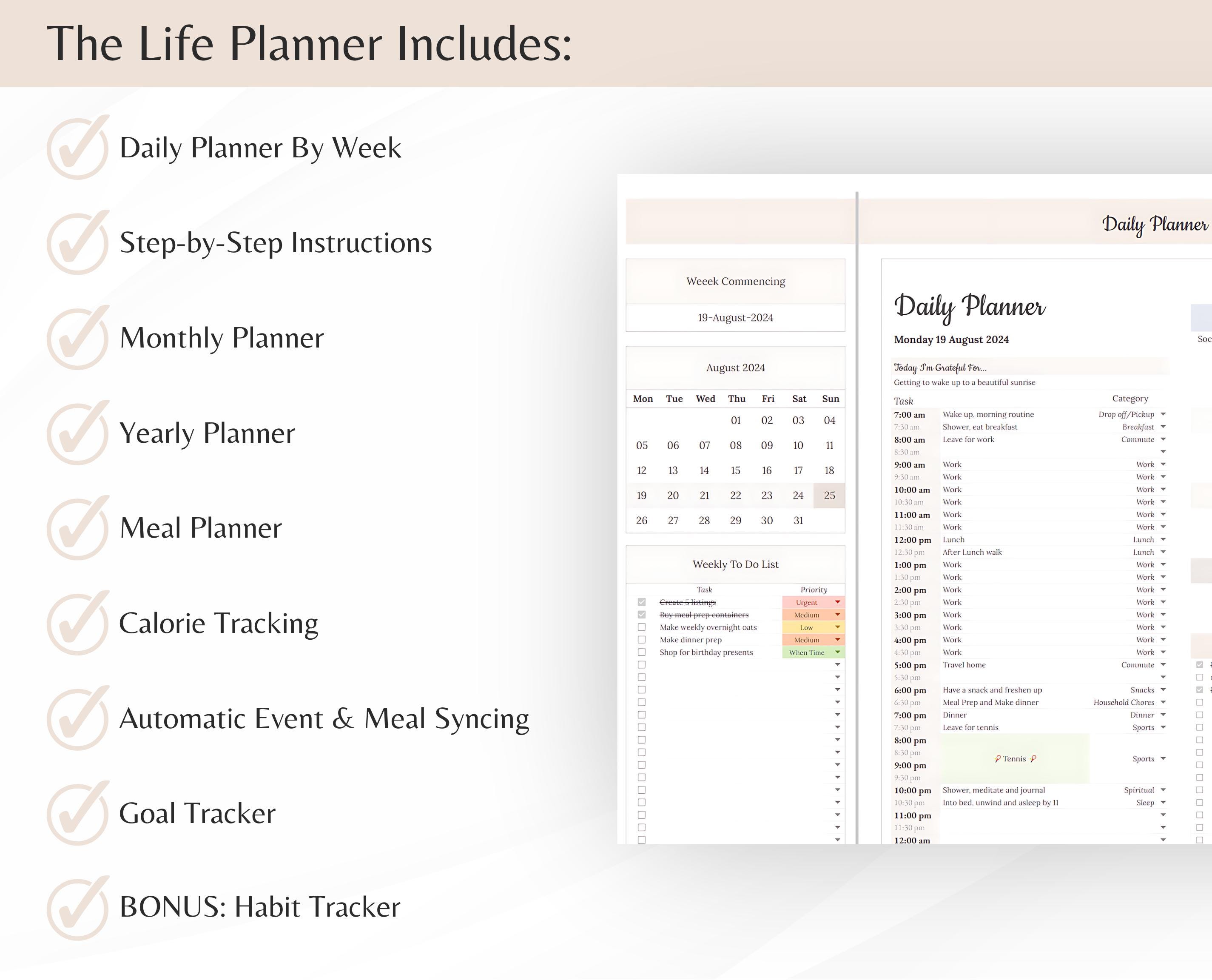 Digital Planner Spreadsheet for Google Sheets, to Do List, Monthly ...