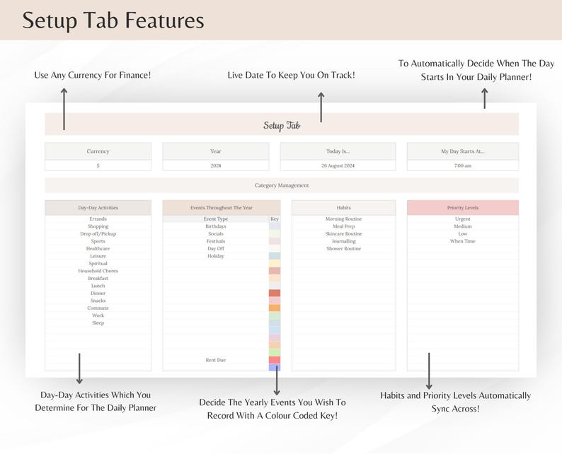 Digital Planner Spreadsheet for Google Sheets, to Do List, Monthly ...
