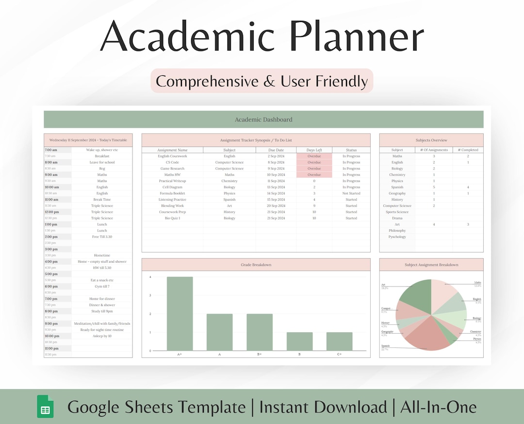 Digital Student Planner Spreadsheet, Academic Planner Google Sheets ...