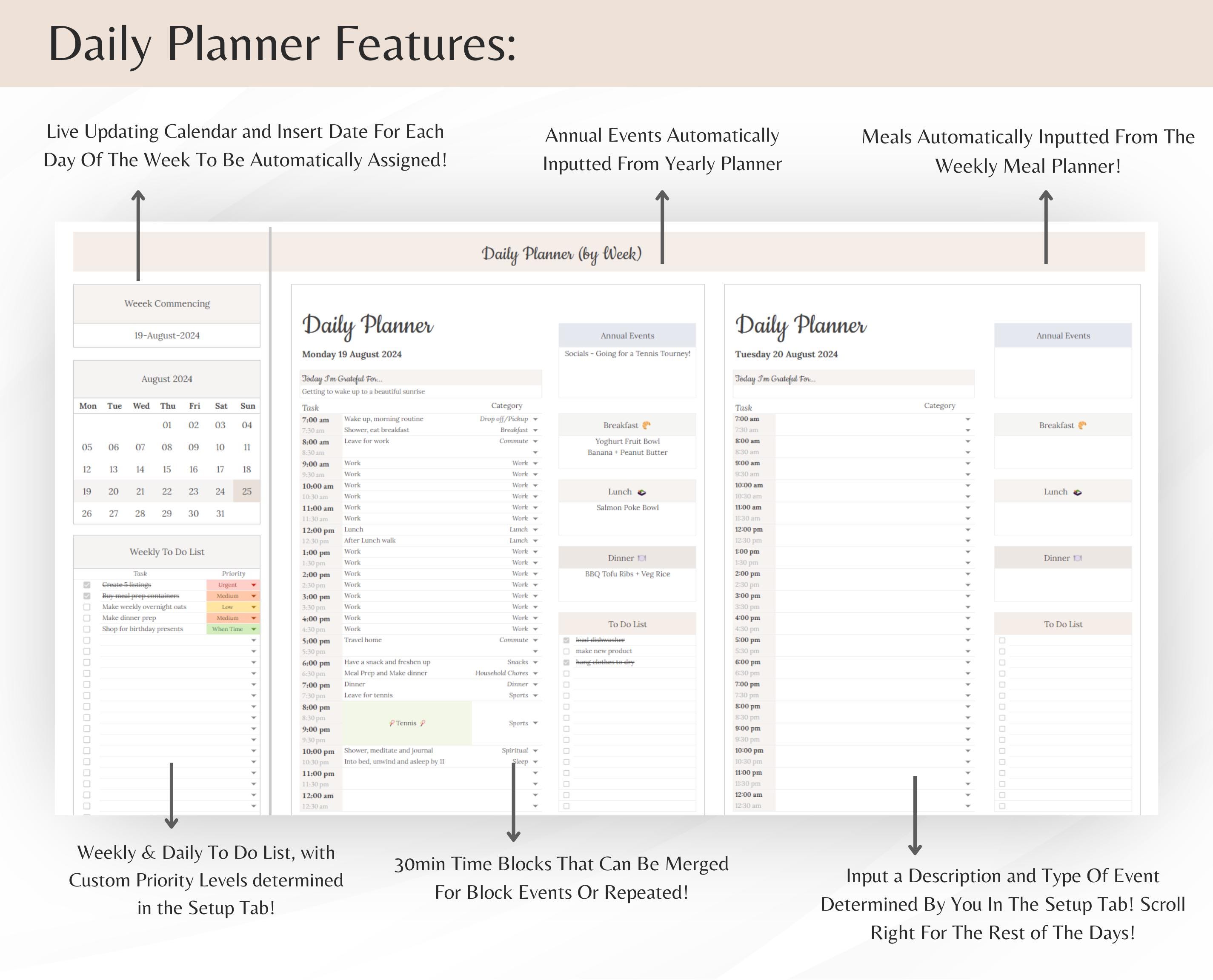Digital Planner Spreadsheet for Google Sheets, to Do List, Monthly ...