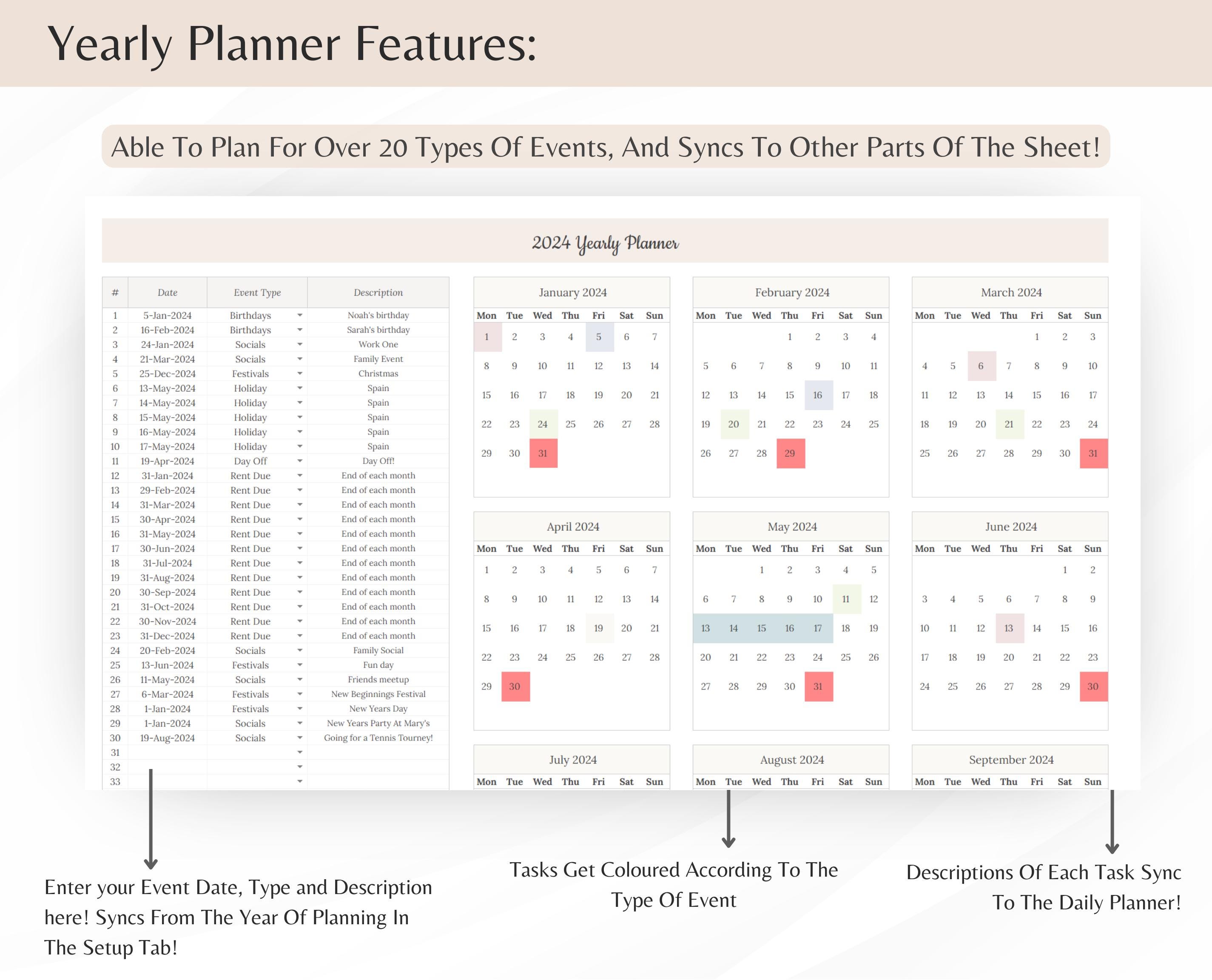 Digital Planner Spreadsheet for Google Sheets, to Do List, Monthly ...