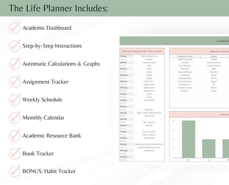 Digital Student Planner Spreadsheet, Academic Planner Google Sheets ...