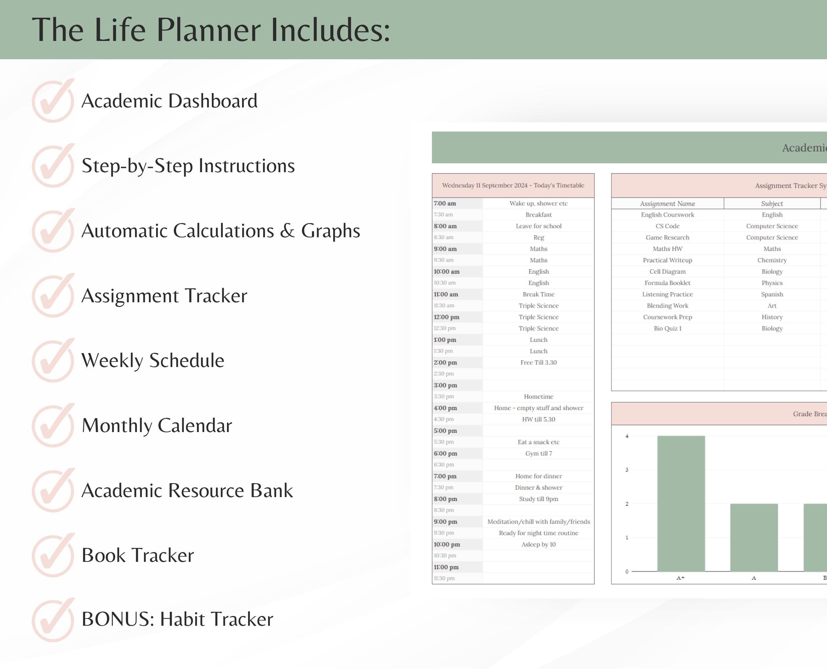 Digital Student Planner Spreadsheet, Academic Planner Google Sheets ...