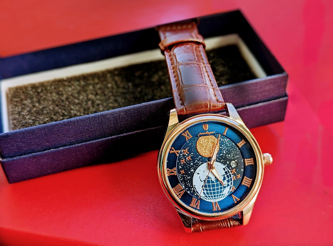 Men's Star's and Celestial Watch Stainless Steel Leather Analogue Woman ...