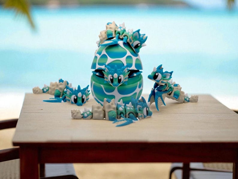 Seashell Dragon and Ocean Egg Storage Container, 3D Printed Articulated ...