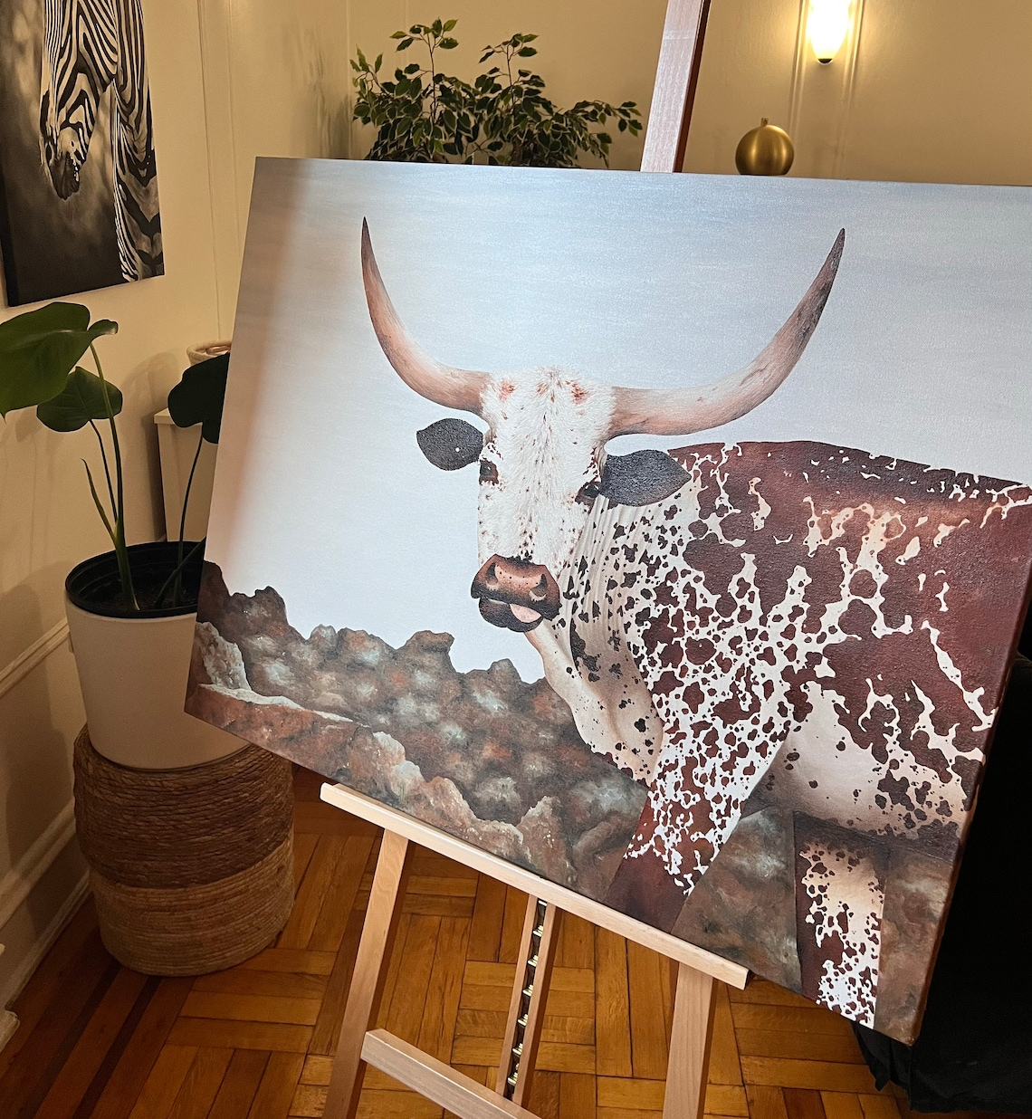 African Nguni Cow - African Animal Wall Art. Safari Lodge Decor. Hand ...