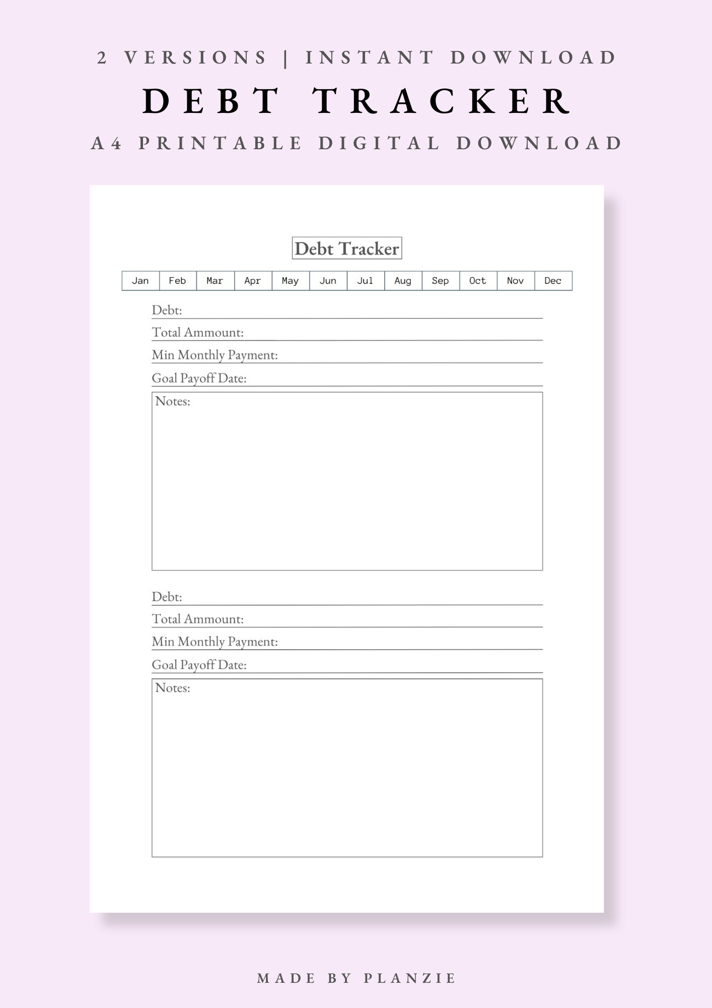 Debt Tracker Printable Landscape Debt Payoff Log Debt - Etsy
