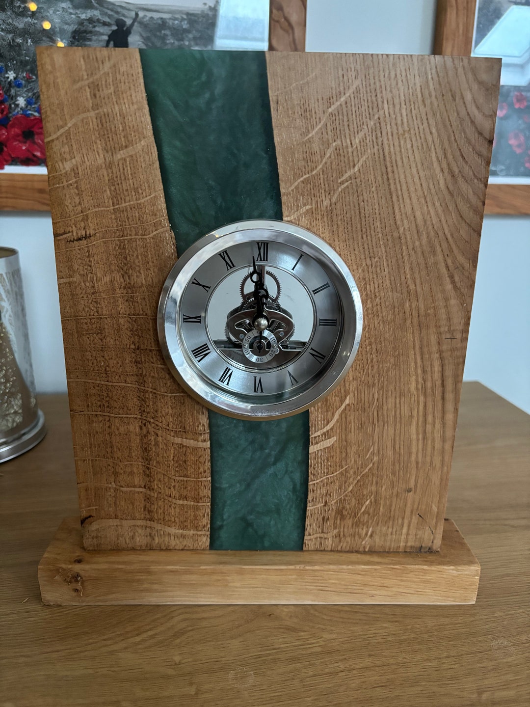 Oak Mantle Clock With Green Resin Infill - Etsy