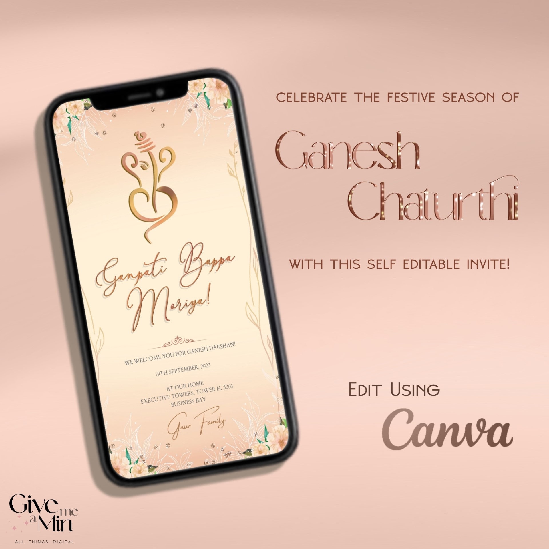 Ganpati Darshan Invite Ganesh Chaturthi Indian Festival Self - Etsy