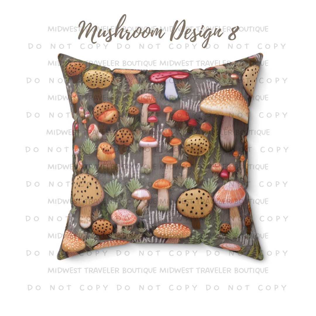 Mushroom Designs Faux Embroidery Faux Suede Square Pillow - Etsy