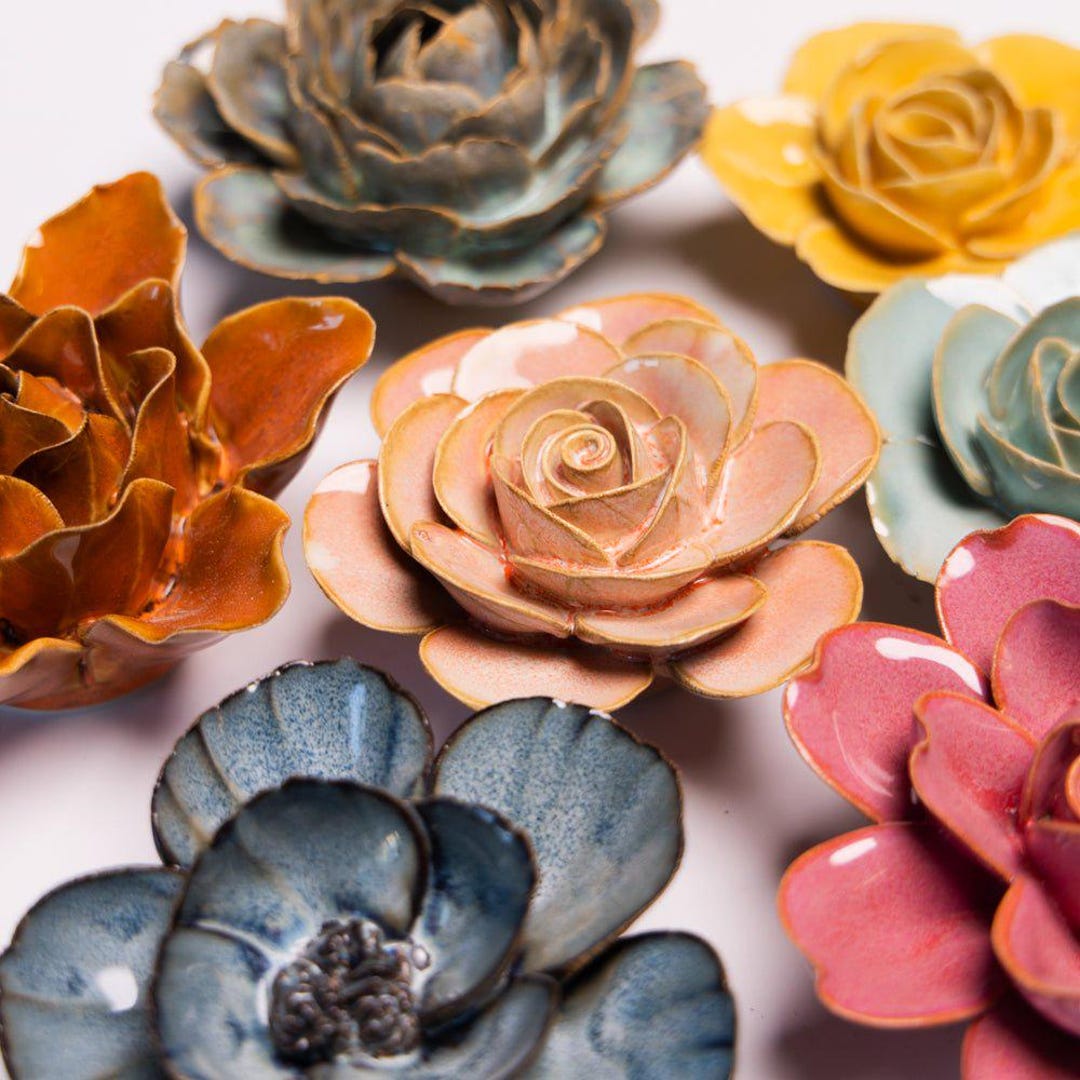 Peach Pink Cloni Ranunculus Ceramic Flower - Wall Decor Hanging - Etsy