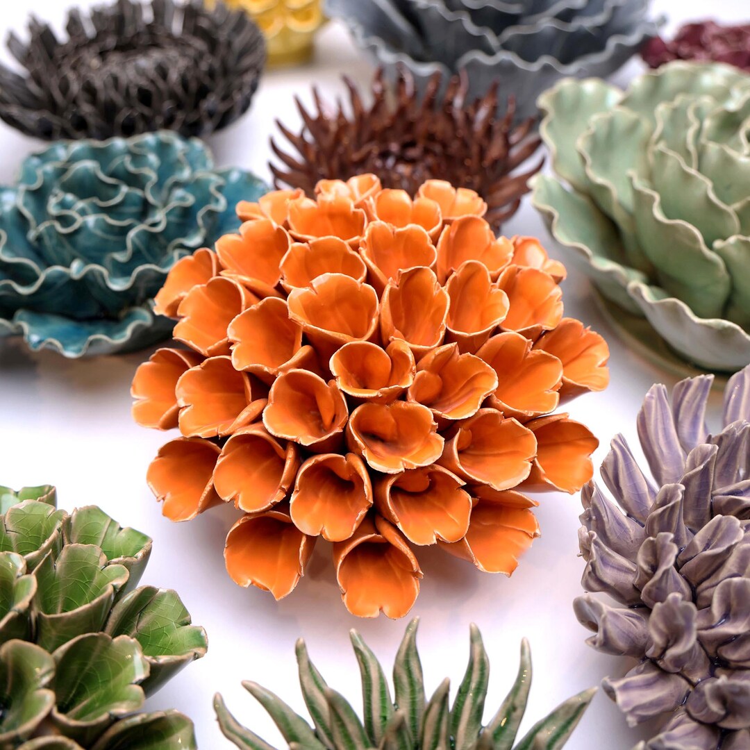 Polyp Orange Flower Wall Decor, Ceramic Flower Wall Art, Home Wall Art ...