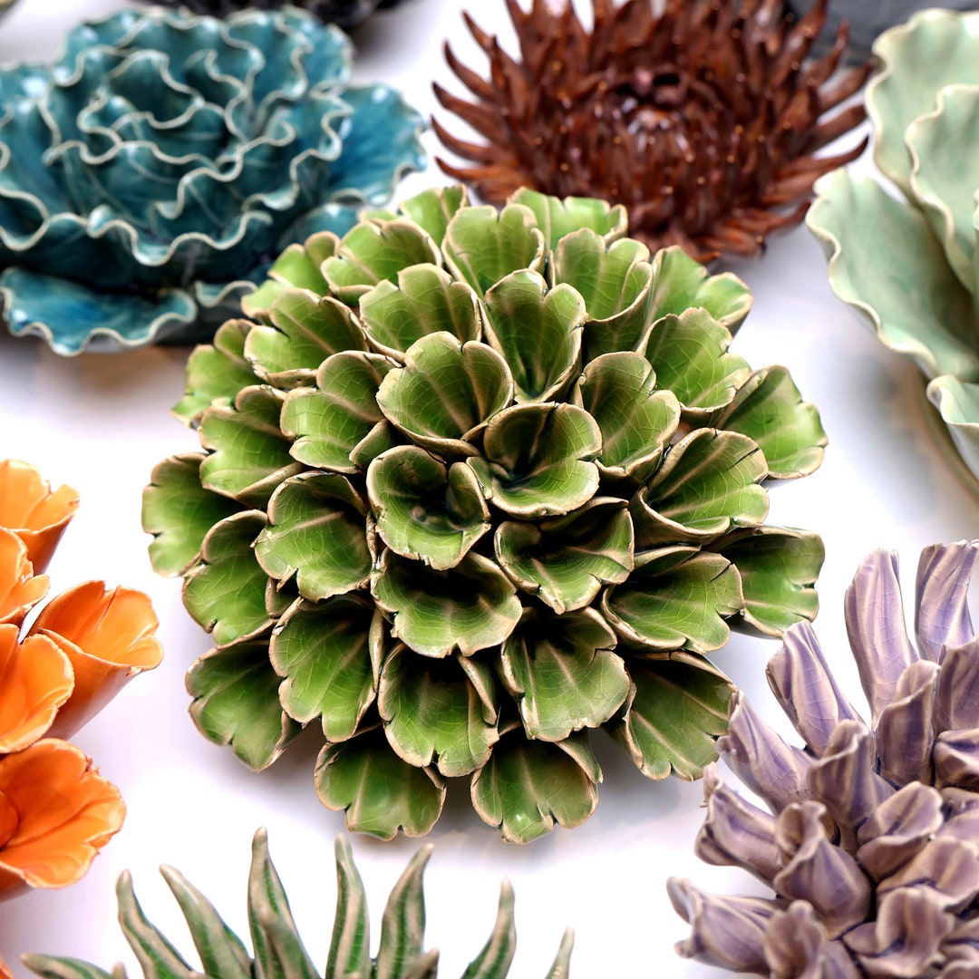 Green Polyp Ceramic Wall Art: Floral Wall Sculpture - Etsy