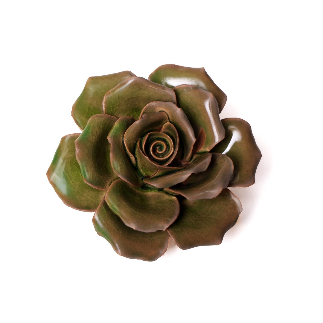 Green Rose Flower Wall Art, Ceramic Flower Wall Art, Aesthetic Room ...