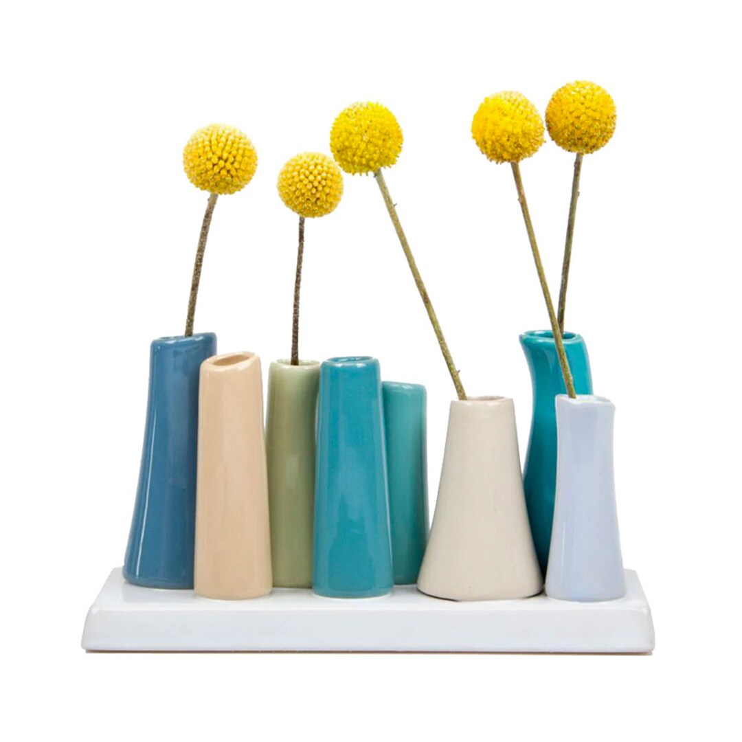 8-tube Ceramic Bud Vase: Steel Blue Flower Display - Etsy