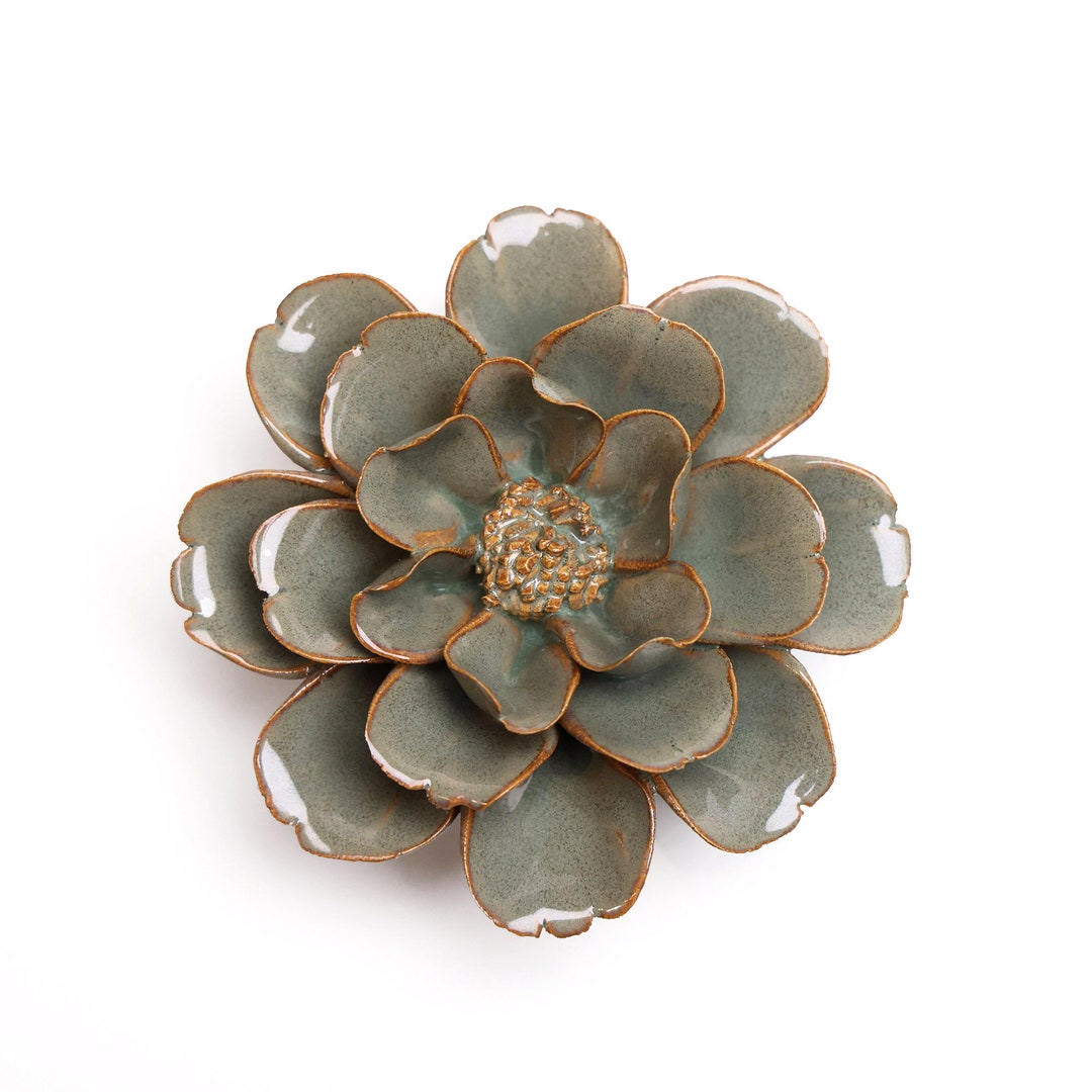 Ceramic Flower Wall Art Small Flower Green Grey - Etsy