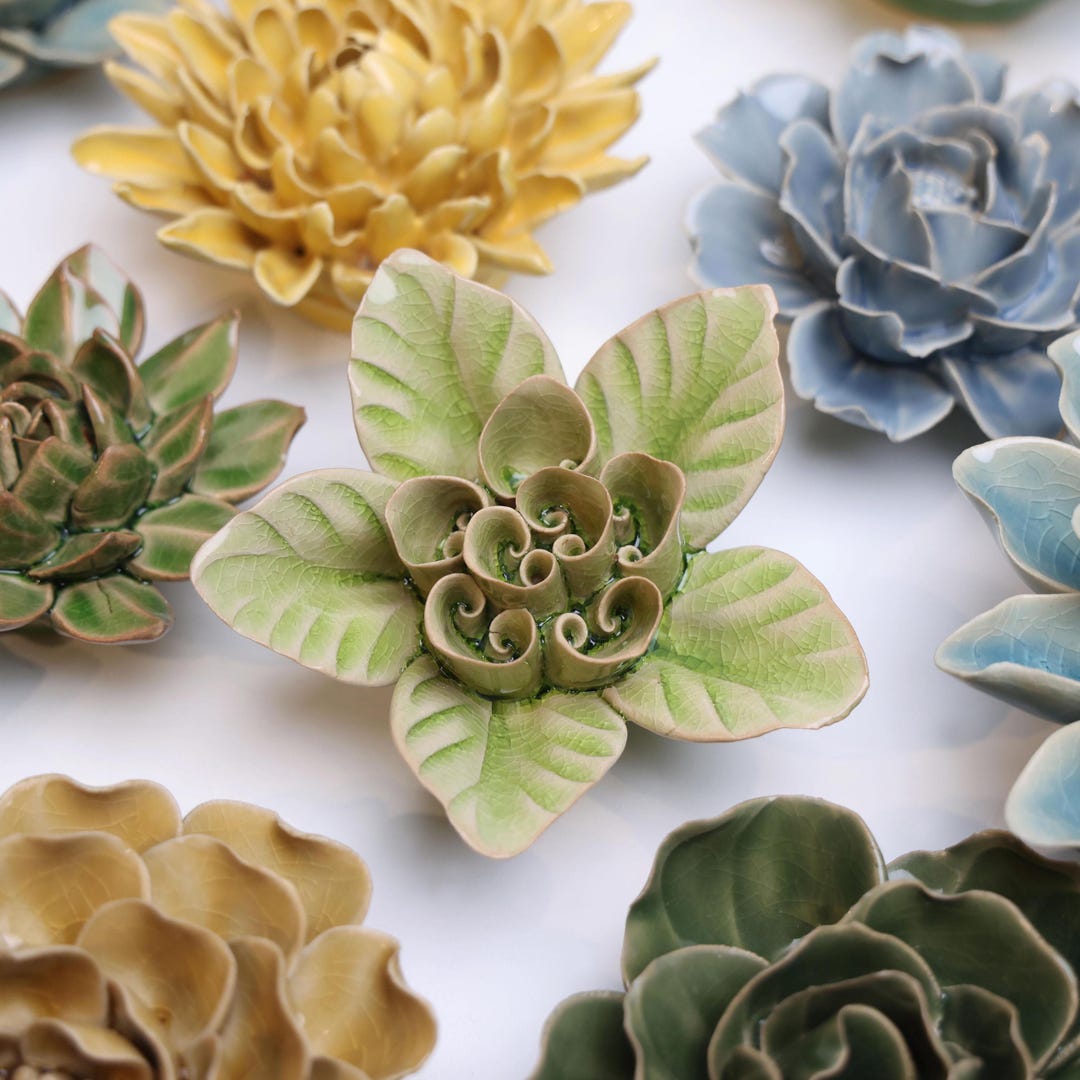Handcrafted Ceramic Flower Wall Art: Modern Floral Decor Set - Etsy