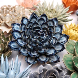 Handmade Ceramic Flower Wall Art Blue Succulent Tabletop Decor Keyhole for Hanging Housewarming Gift Gift for Her Nursery Room Etsy