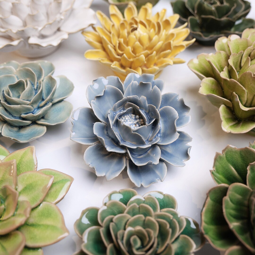 Ceramic Flower Wall Art Blue Rose - Etsy