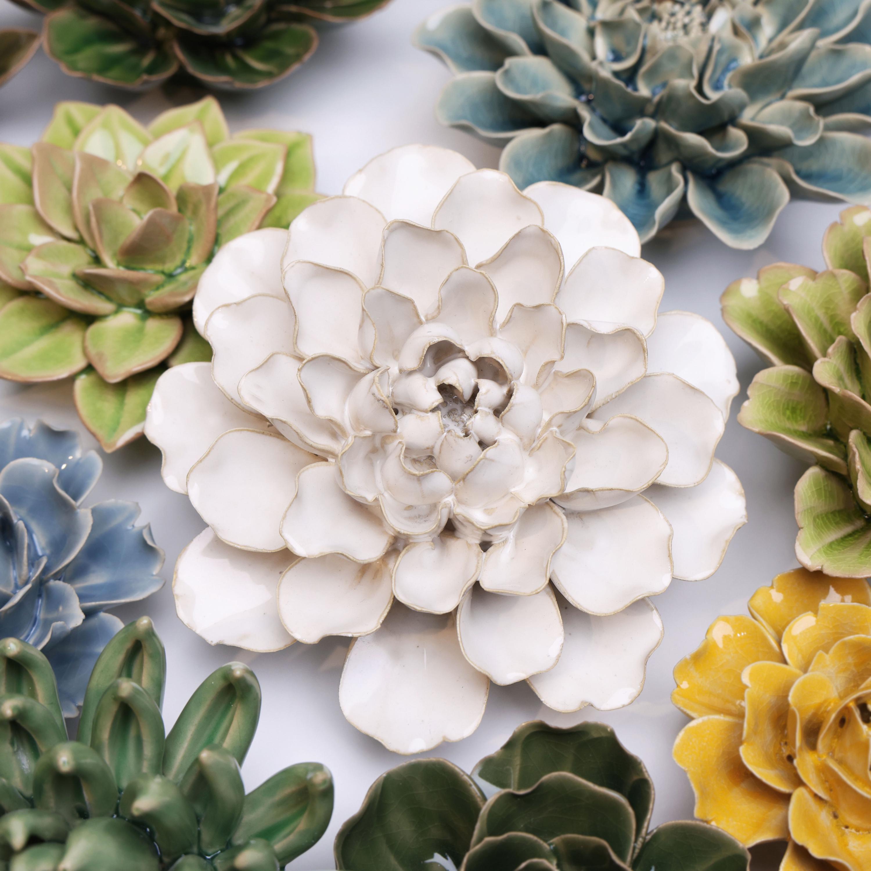 Handcrafted Ceramic Flower Wall Art: Modern Floral Decor Set - Etsy