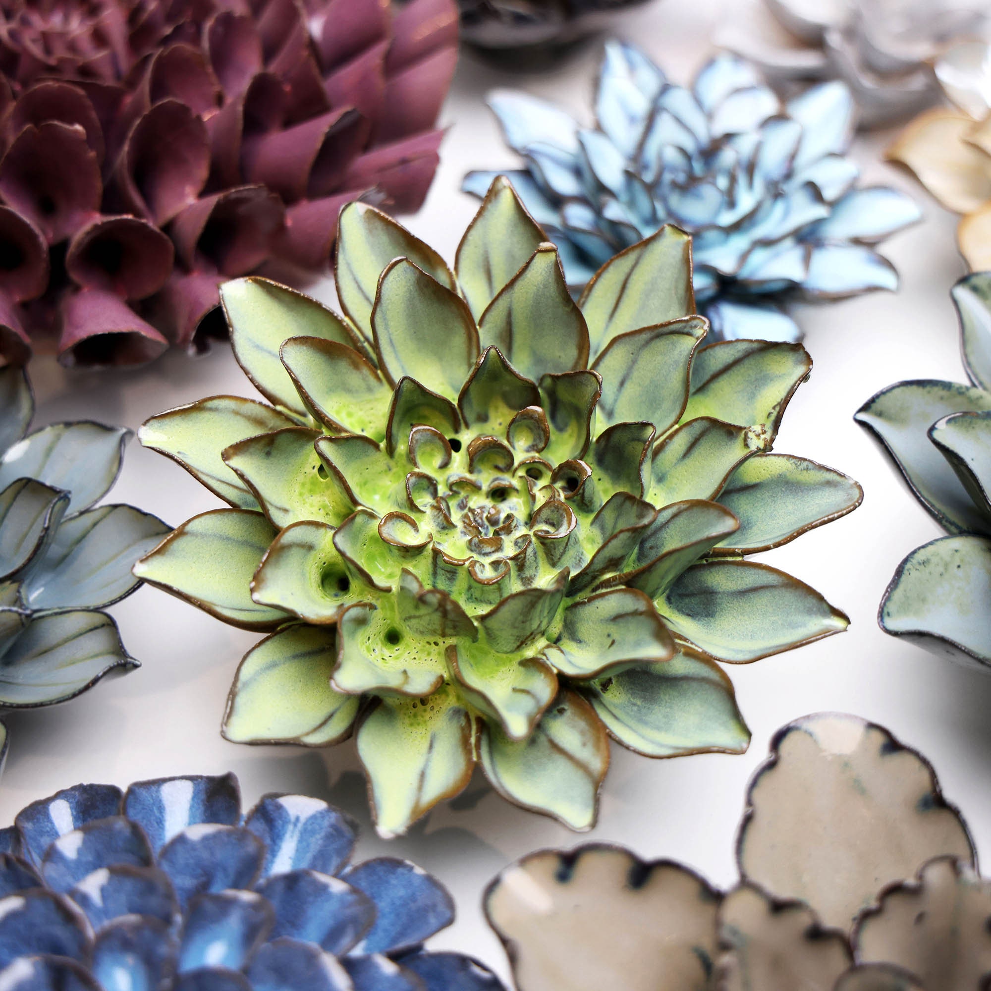 Ceramic Flower Wall Art Flower Green 8 - Etsy