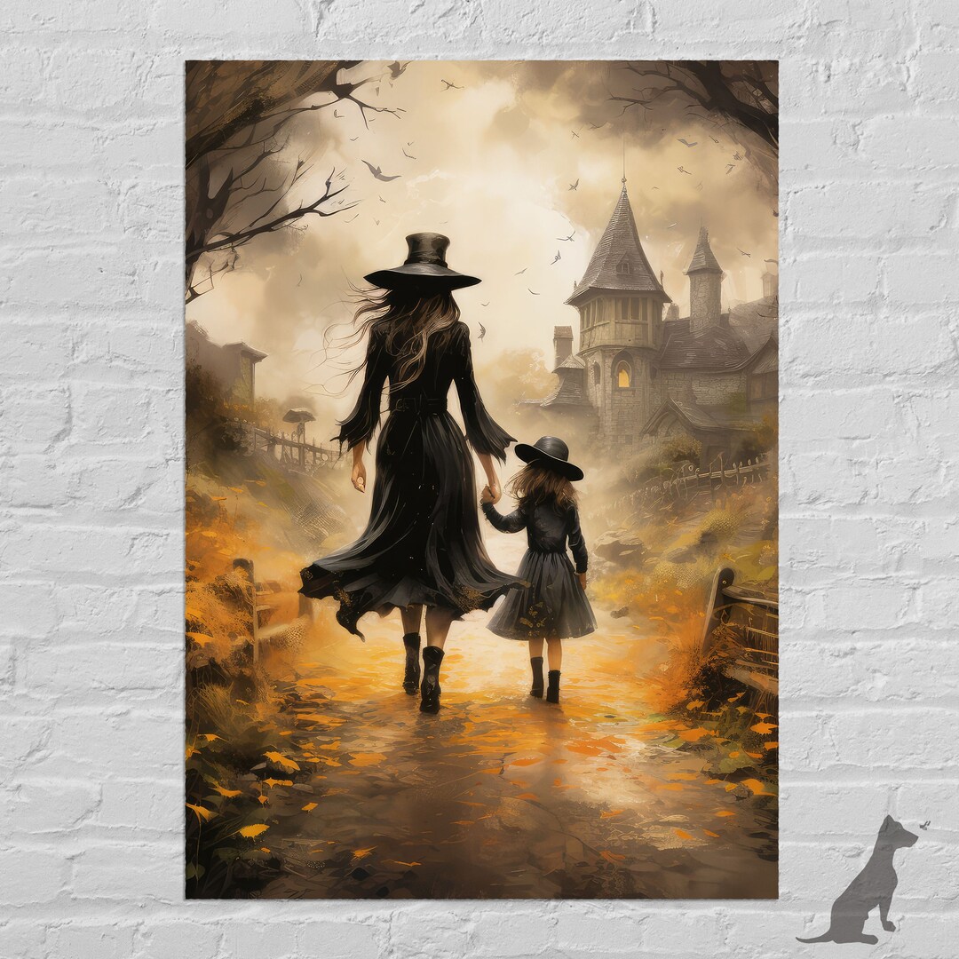 Witch Wall Art Halloween Printable Vintage Witch Painting Farmhouse ...