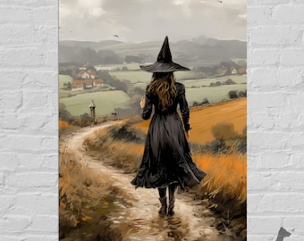 Witch Wall Art Halloween Printable Vintage Witch Painting Farmhouse ...