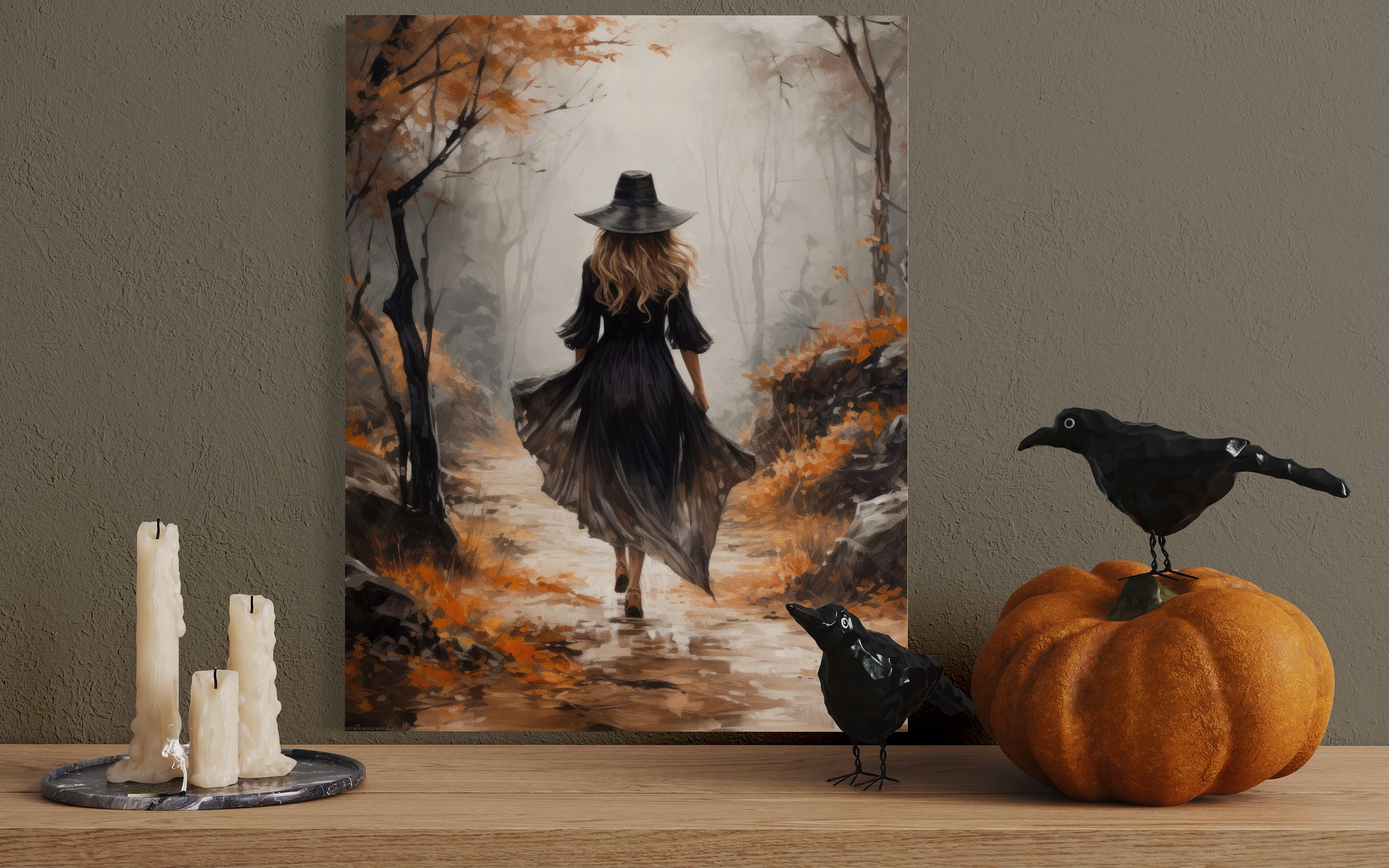 Witch Wall Art Halloween Printable Vintage Witch Painting - Etsy