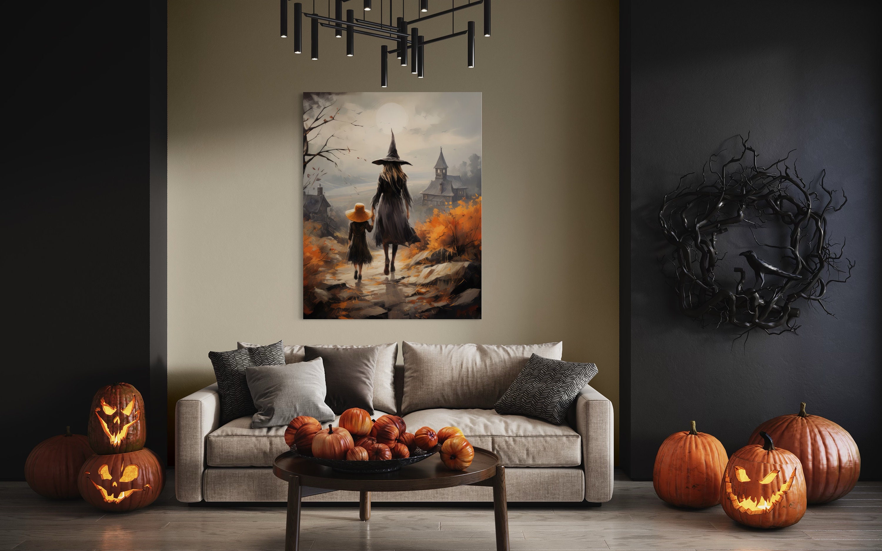 Witch Wall Art Halloween Printable Vintage Witch Painting Farmhouse ...