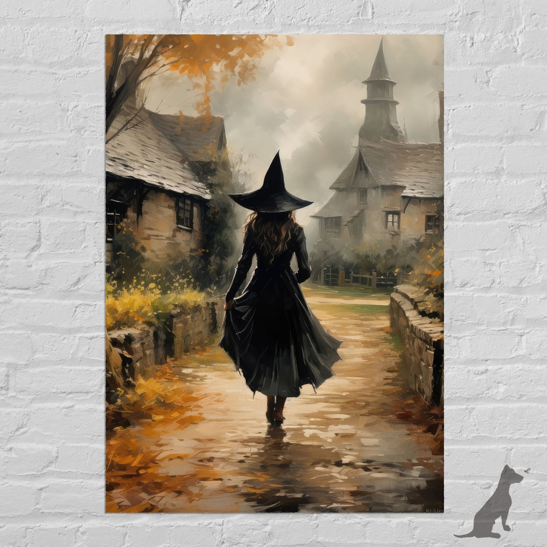 Witch Wall Art Halloween Printable Vintage Witch Painting Farmhouse ...