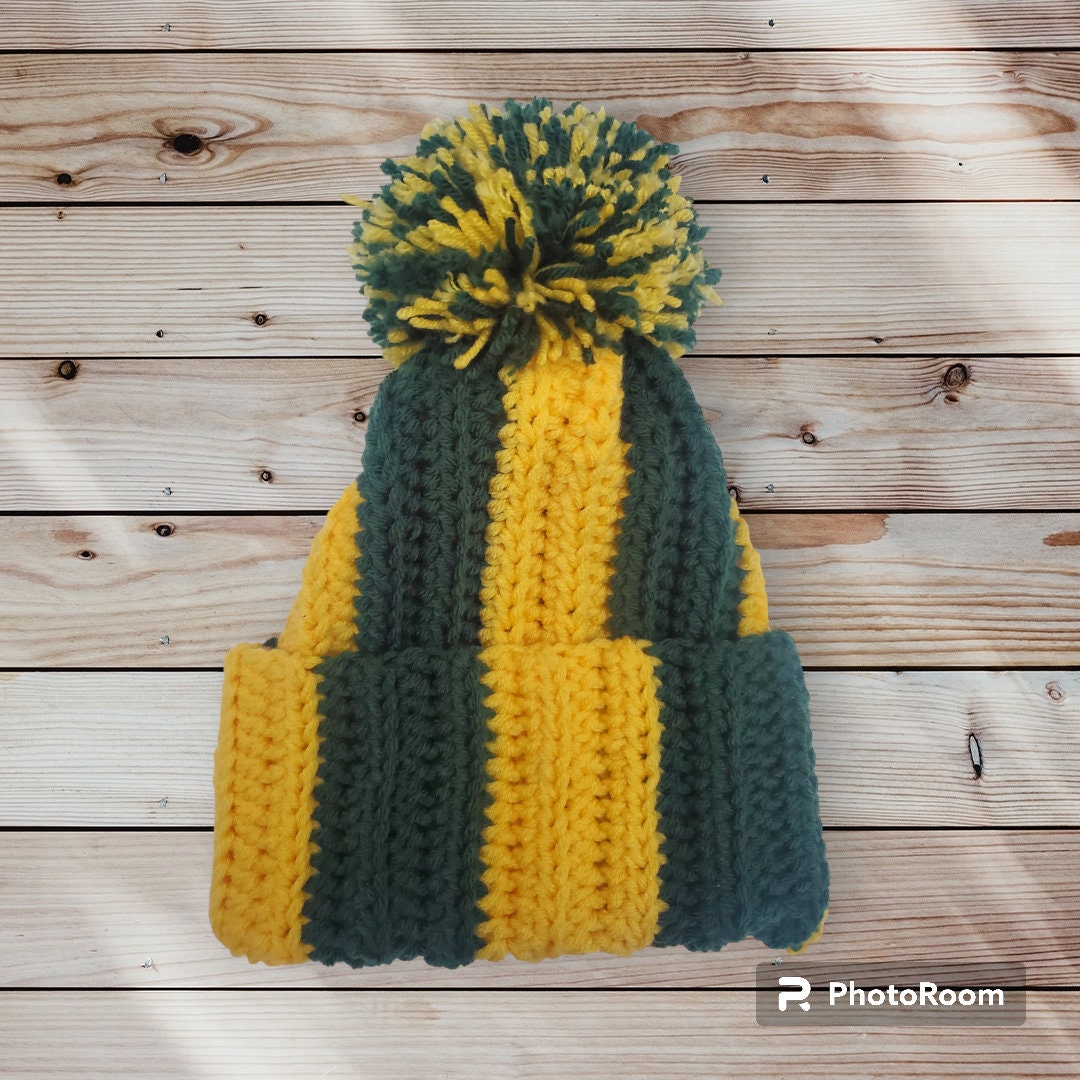 Soft and Warm Football Hat, Crochet, Buttery Soft, Poof, Pom Pom ...