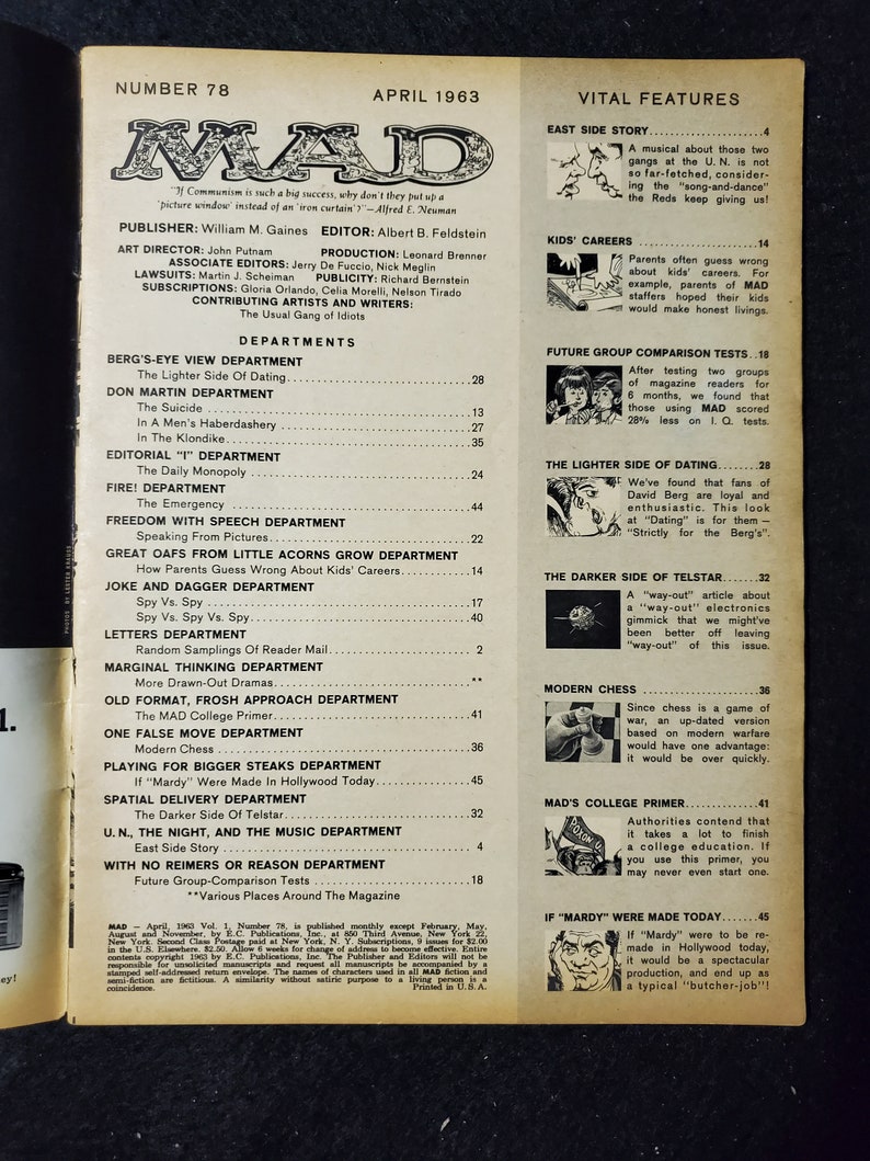 Vintage Mad Magazine #78 April 1963 Norman Mingo Cover Art - Etsy
