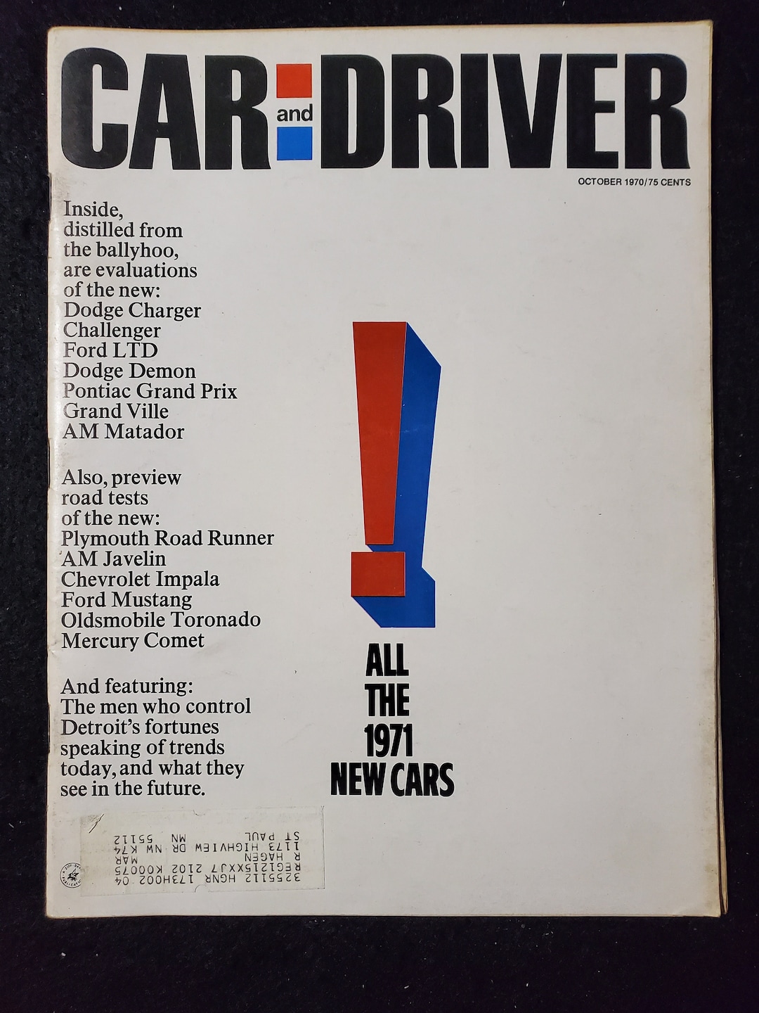 Vintage Car and Driver Magazine October 1970 - Etsy