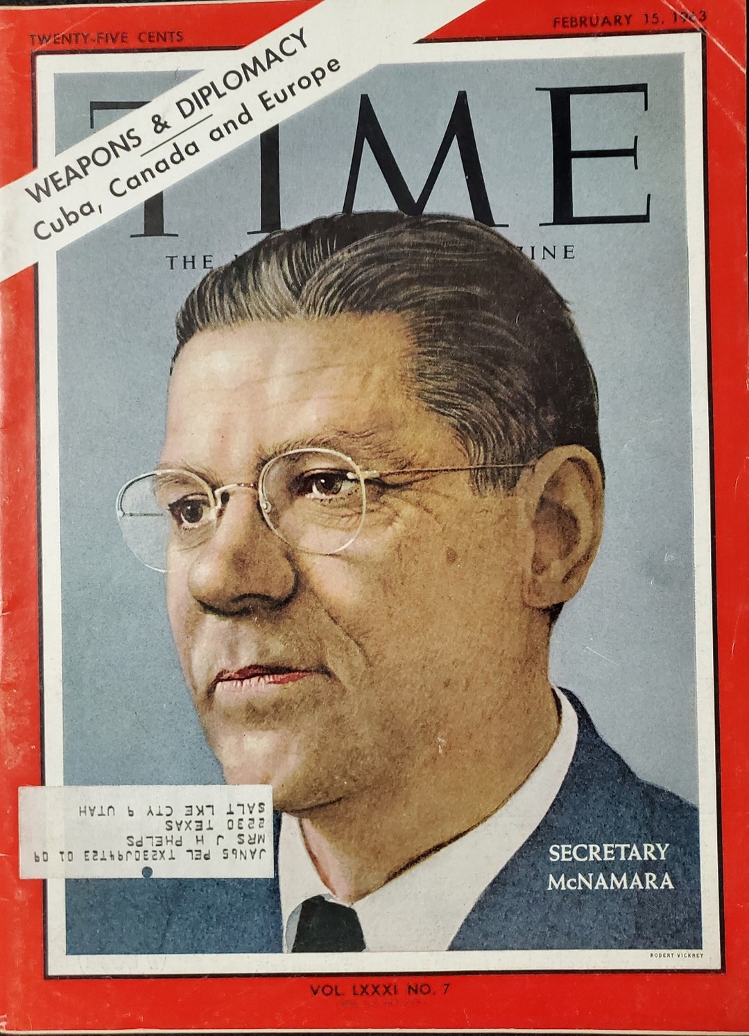 Vintage Time Magazine February 15, 1963 Secretary Mcnamara - Etsy