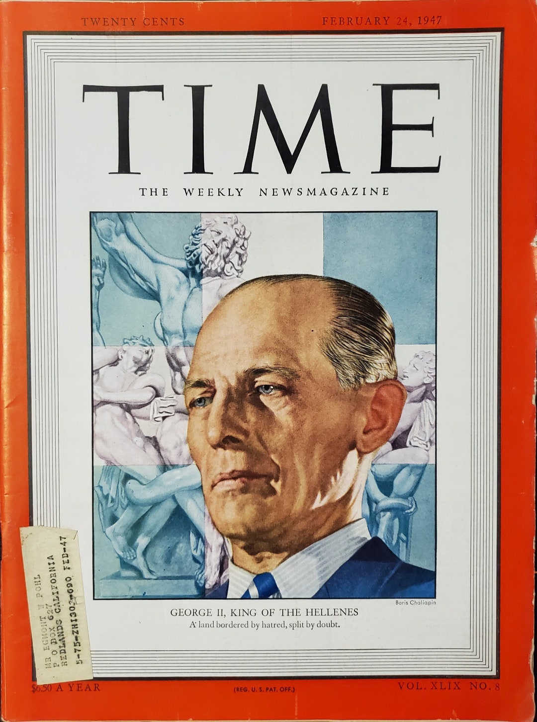 Vintage Time Magazine February 24, 1947 George II King of the Hellenes ...