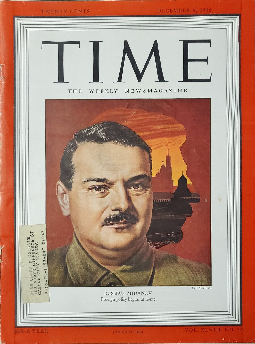 Vintage Time Magazine December 9, 1946 Russia's Zhdanov - Etsy