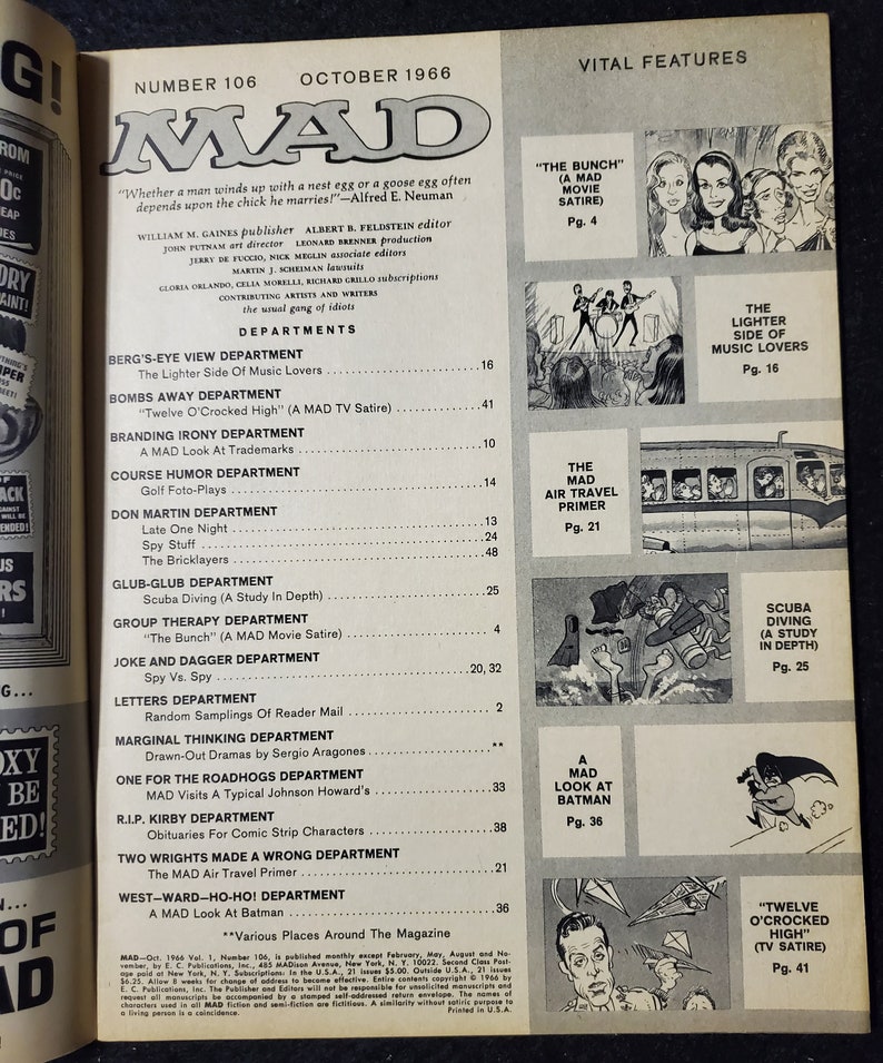Vintage Mad Magazine #106 October 1966 Norman Mingo Cover Art - Etsy