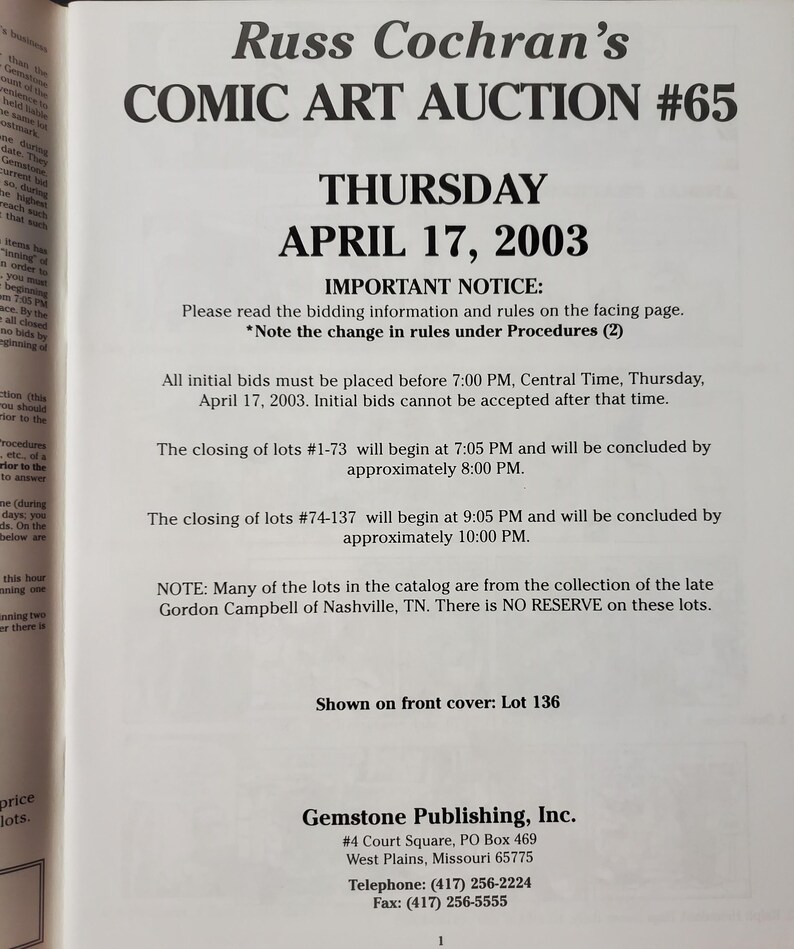 Russ Cochran Comic Art Auction Catalog # 65 2003 - Etsy