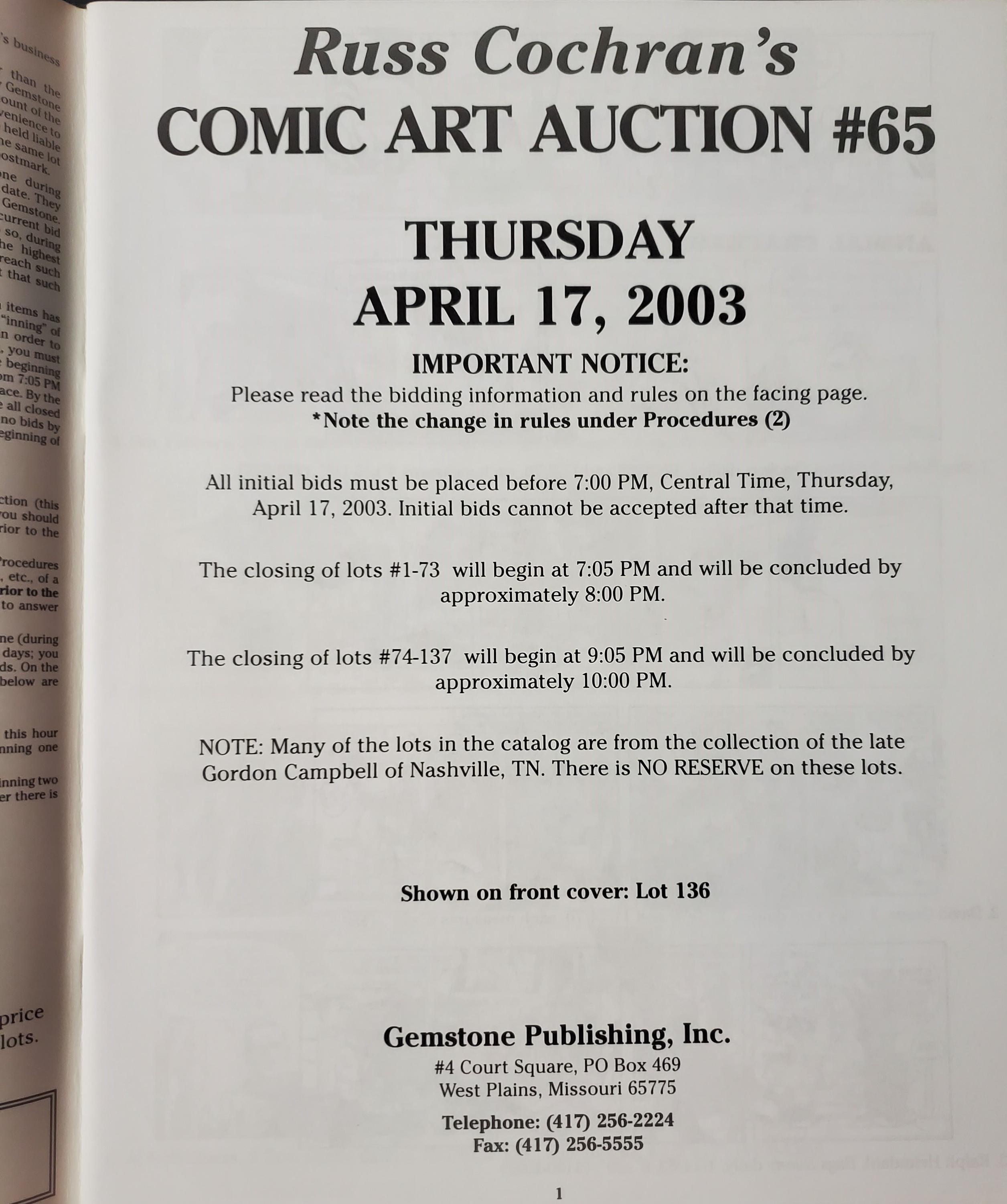 Russ Cochran Comic Art Auction Catalog # 65 2003 - Etsy