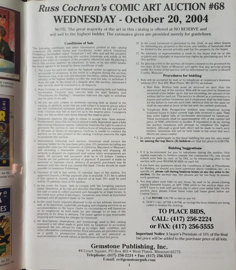Russ Cochran Comic Art Auction Catalog # 68 2004 Norman Mingo Cover Art ...