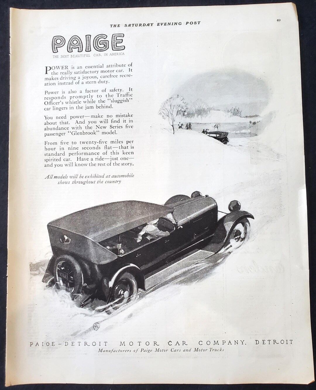 Vintage 1921 Paige Motor Car Print Ad - Etsy