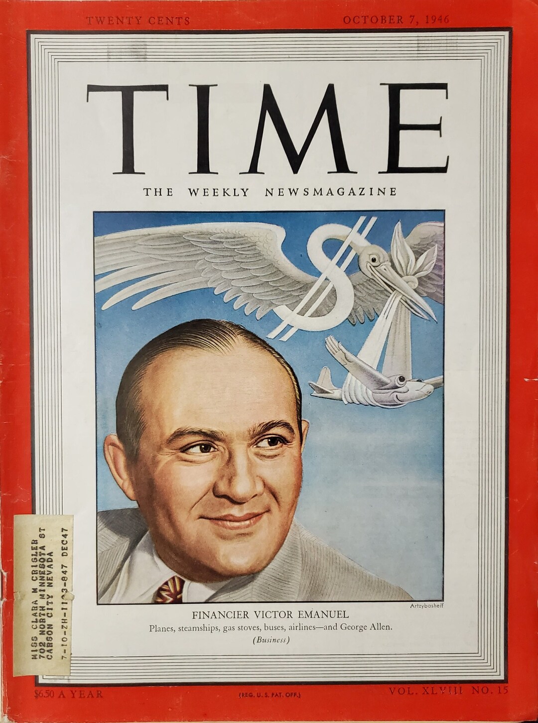 Vintage Time Magazine October 7, 1946 Financier Victor Emanuel - Etsy