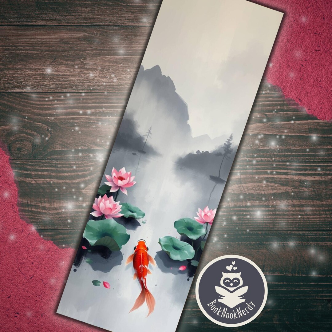 Koi Fish Bookmark | Lotus Pond Art | Customizable Calming Zen Reader ...