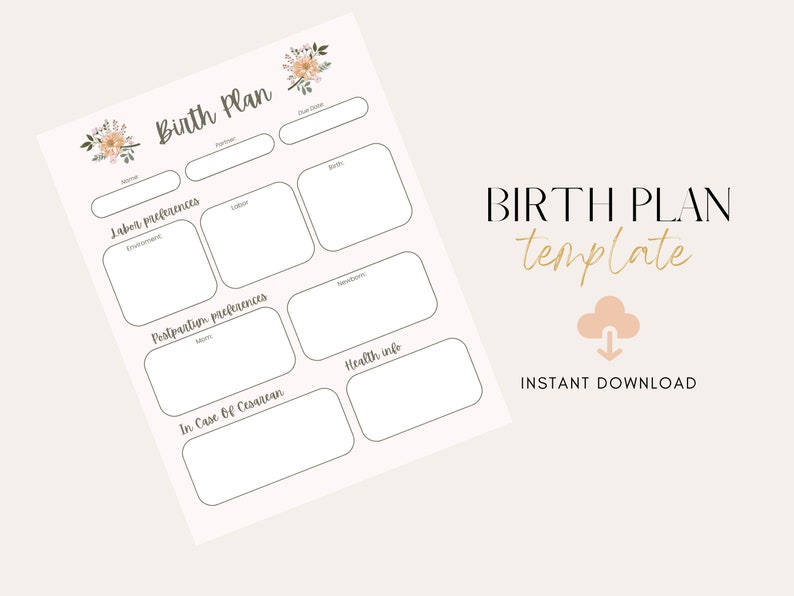 Editable Birth Plan Template | Printable Birthing Plan | Labor and ...