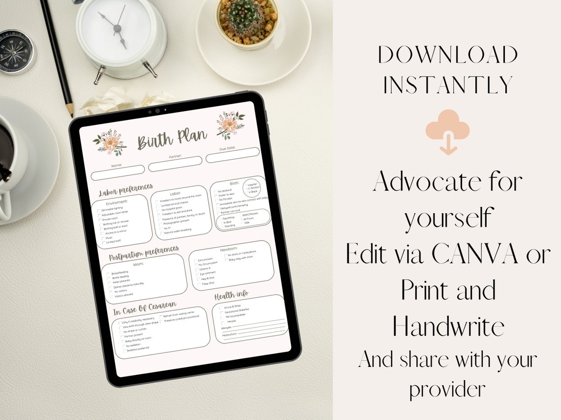 Editable Birth Plan Template | Printable Birthing Plan | Labor and ...