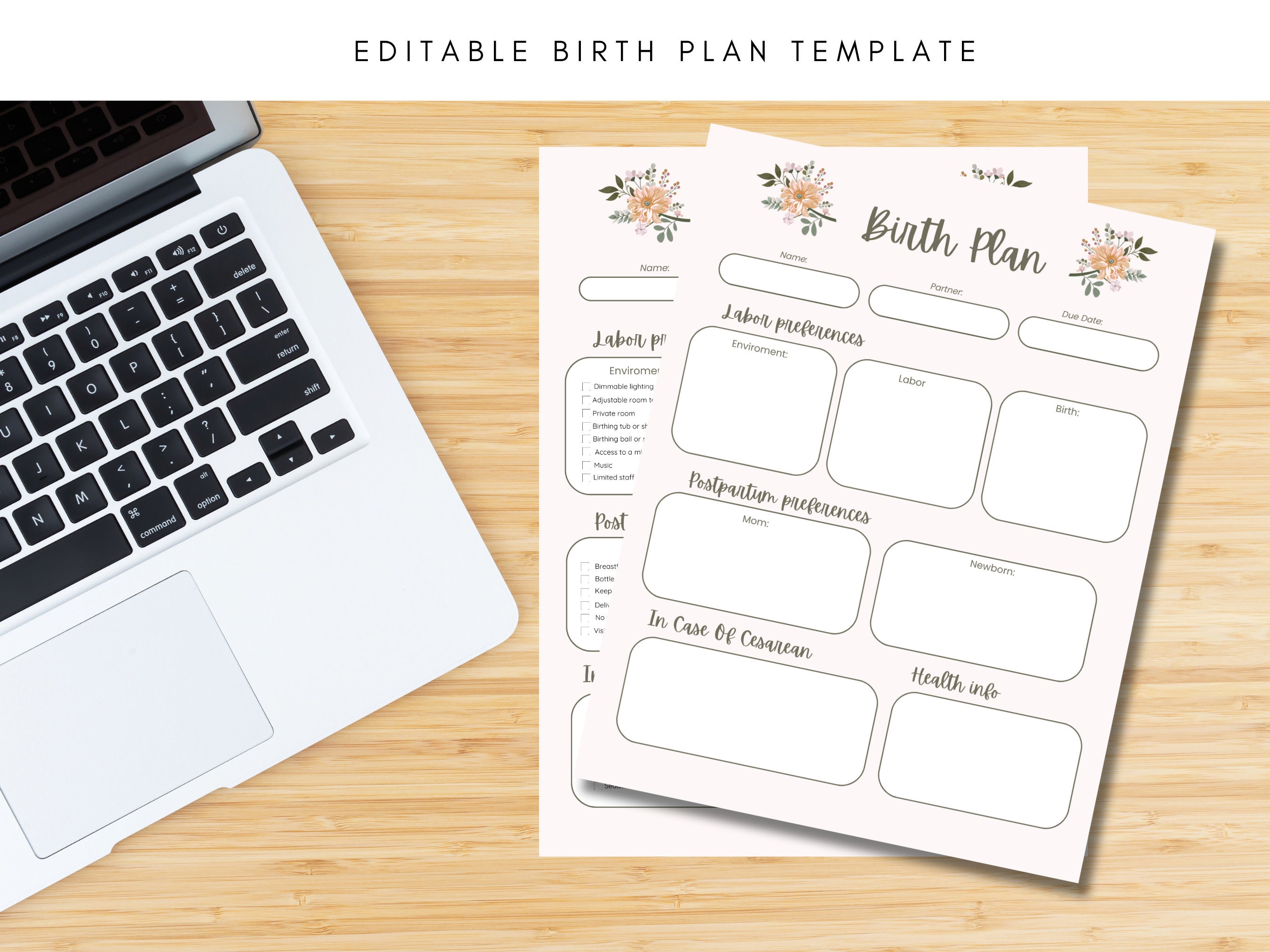 Editable Birth Plan Template | Printable Birthing Plan | Labor and ...